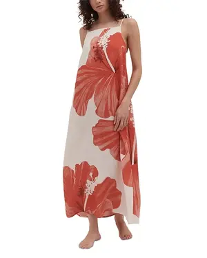 Desmond & Dempsey Jag Square Neck Nightgown - Grand Hibiscus Cream