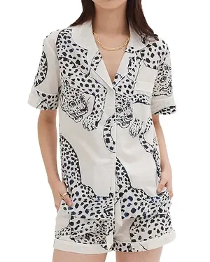 Desmond & Dempsey Cotton Jaguar Shorts Pajama Set - Cream