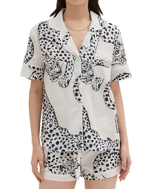 Desmond & Dempsey Cotton Jaguar Shorts Pajama Set - Cream