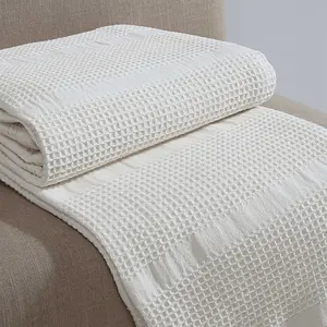 Calvin Klein Waffle Stripe Cotton Blanket - Ivory