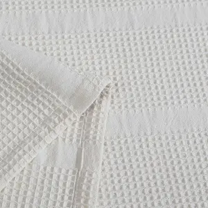 Calvin Klein Waffle Stripe Cotton Blanket - Ivory