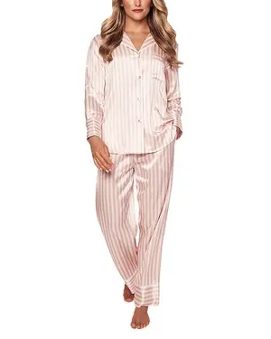 PETITE PLUME Mulberry Silk Pink Stripe Long Pajama Set Pink