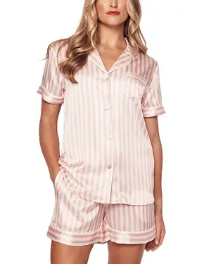 PETITE PLUME Mulberry Silk Stripe Short Pajama Set - Pink
