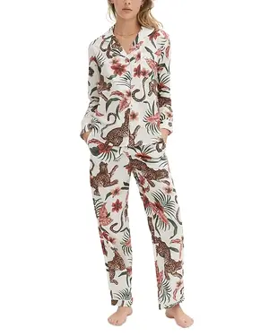Desmond & Dempsey Jag Long Pajama Set - Cream