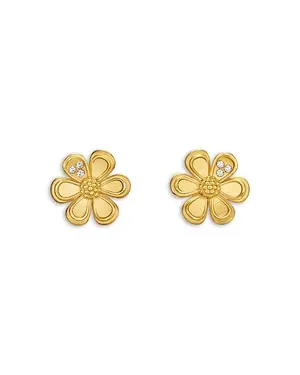 Temple St. Clair 18k Yellow Diamond Flower Stud Earrings - Gold