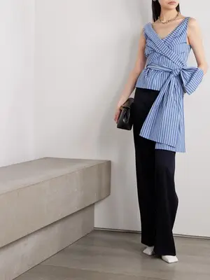 Dries Van Noten Bow-embellished Striped Cotton-poplin Top