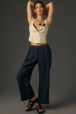 Velvet By Graham & Spencer Lola Linen Pants Blue