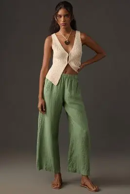 Velvet By Graham & Spencer Lola Linen Pants Green