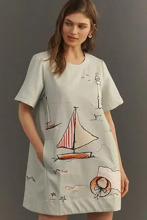 Maeve Emmy Short-sleeve Swing Mini Dress - Light Blue