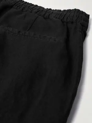 Brunello Cucinelli Straight-leg Pleated Linen-twill Drawstring Trousers - Black
