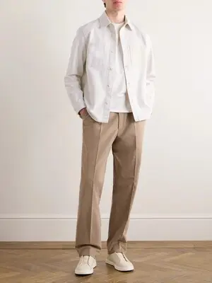 Zegna Leather-trimmed Denim Overshirt