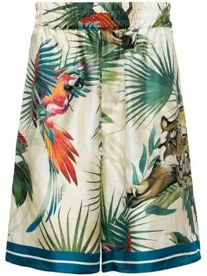 Roberto Cavalli Jungle-print Silk Shorts