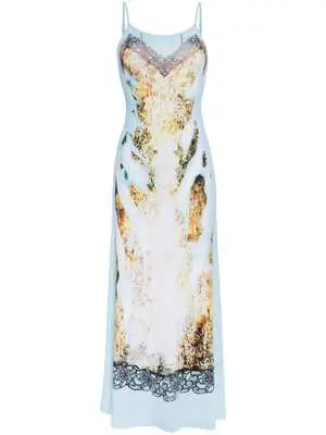 Y/project Graphic-print Maxi Slip Dress - Blue