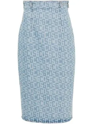 Gcds Monogram Denim Pencil Skirt
