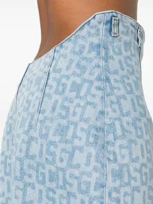 Gcds Monogram Denim Pencil Skirt