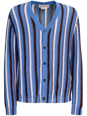 Marni Stripe-pattern Cotton Cardigan - Blue