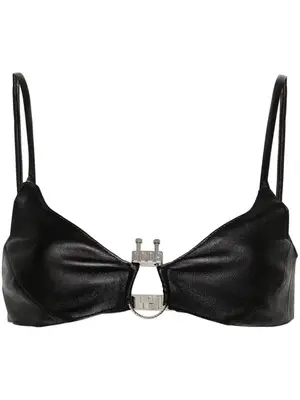 Gcds Logo-plaque Leather Bralette - Black