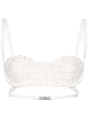 Gcds Sequin-embellishment Tweed Bralette - White