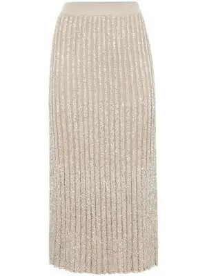 Brunello Cucinelli Metallic-thread Knitted Midi Skirt