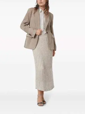 Brunello Cucinelli Metallic-thread Knitted Midi Skirt