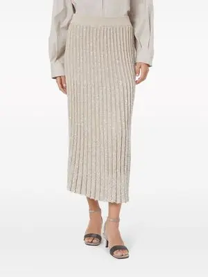 Brunello Cucinelli Metallic-thread Knitted Midi Skirt