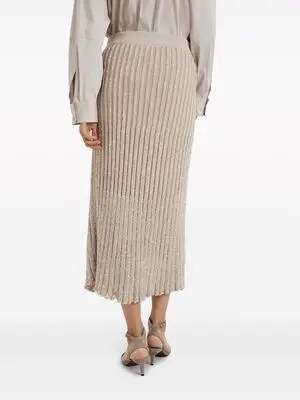 Brunello Cucinelli Metallic-thread Knitted Midi Skirt
