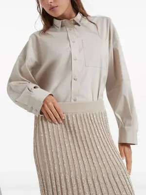 Brunello Cucinelli Metallic-thread Knitted Midi Skirt
