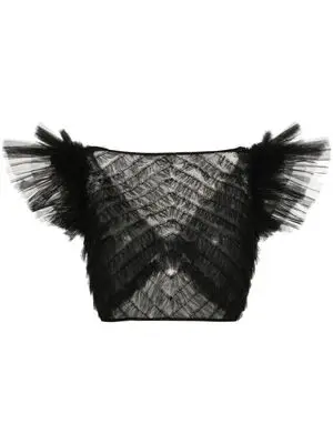 Huishan Zhang Ruffled Tulle Top - Black