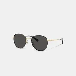 COACH Metal Windsor Round Sunglasses - Black/ Shiny Light Gold