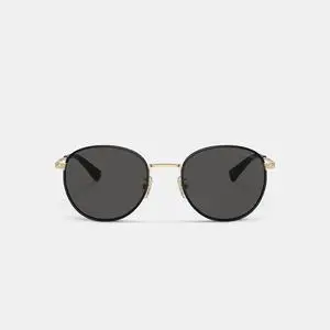 COACH Metal Windsor Round Sunglasses - Black/ Shiny Light Gold