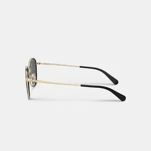 COACH Metal Windsor Round Sunglasses - Black/ Shiny Light Gold