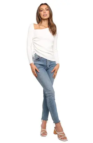 PETAL & PUP Amber Asymmetric Side Ruched Rib Top