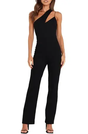 PETAL & PUP Angelus Asymmetric One-shoulder Jumpsuit - Black