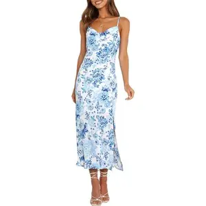 PETAL & PUP Yelena Floral-print Slip Dress - Blue