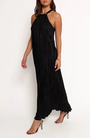 PETAL & PUP Melody Plissé Maxi Dress - Black
