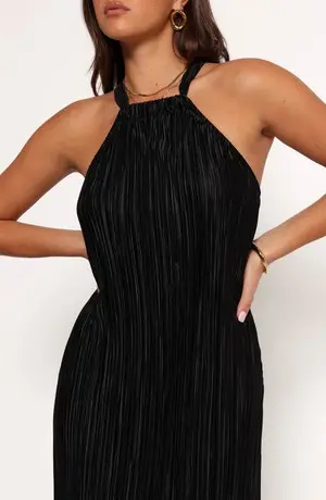 PETAL & PUP Melody Plissé Maxi Dress - Black