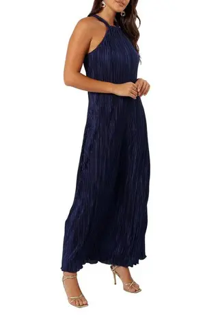 PETAL & PUP Melody Plissé Maxi Dress - Navy