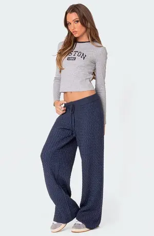 EDIKTED Portia Cable Knit Flare Pants