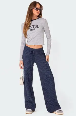 EDIKTED Portia Cable Knit Flare Pants