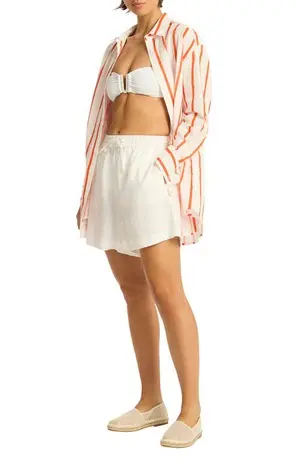 SEA LEVEL Corfu Stripe Cover-up Shirt - Flame