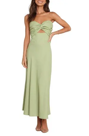 PETAL & PUP Rosetta Cutout Cotton & Linen Strapless Dress - Olive