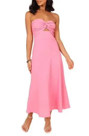 PETAL & PUP Rosetta Cutout Cotton & Linen Strapless Dress - Pink