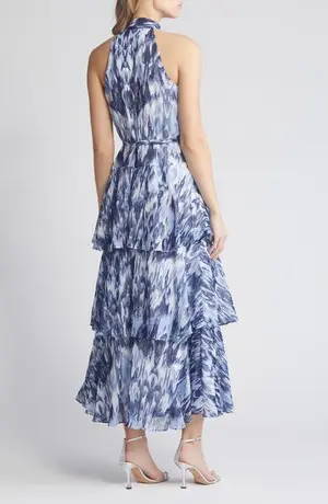 Julia Jordan Tiered Tie-neck Maxi Dress
