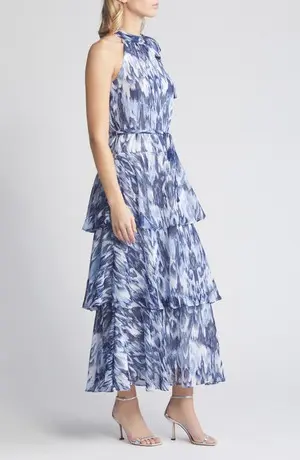 Julia Jordan Tiered Tie-neck Maxi Dress