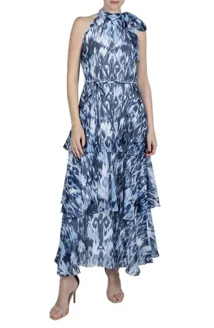 Julia Jordan Tiered Tie-neck Maxi Dress