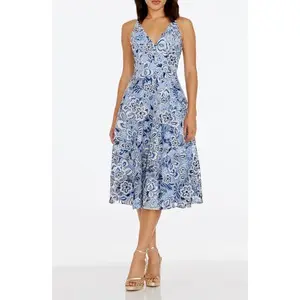 Dress The Population Elisa Embroidered Cocktail Dress - Blue Multi