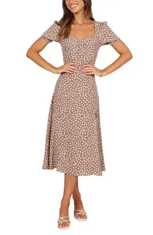PETAL & PUP Franklin Print Midi Dress - Mocha