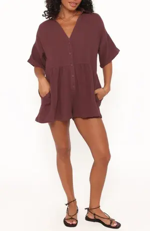 PETAL & PUP Winny Crinkle Cotton Romper - Chocolate