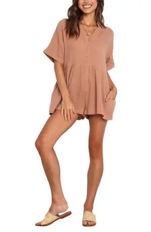 PETAL & PUP Winny Crinkle Cotton Romper - Mocha