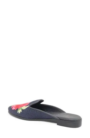 BYPAIGE Floral Needlepoint Mule - Navy